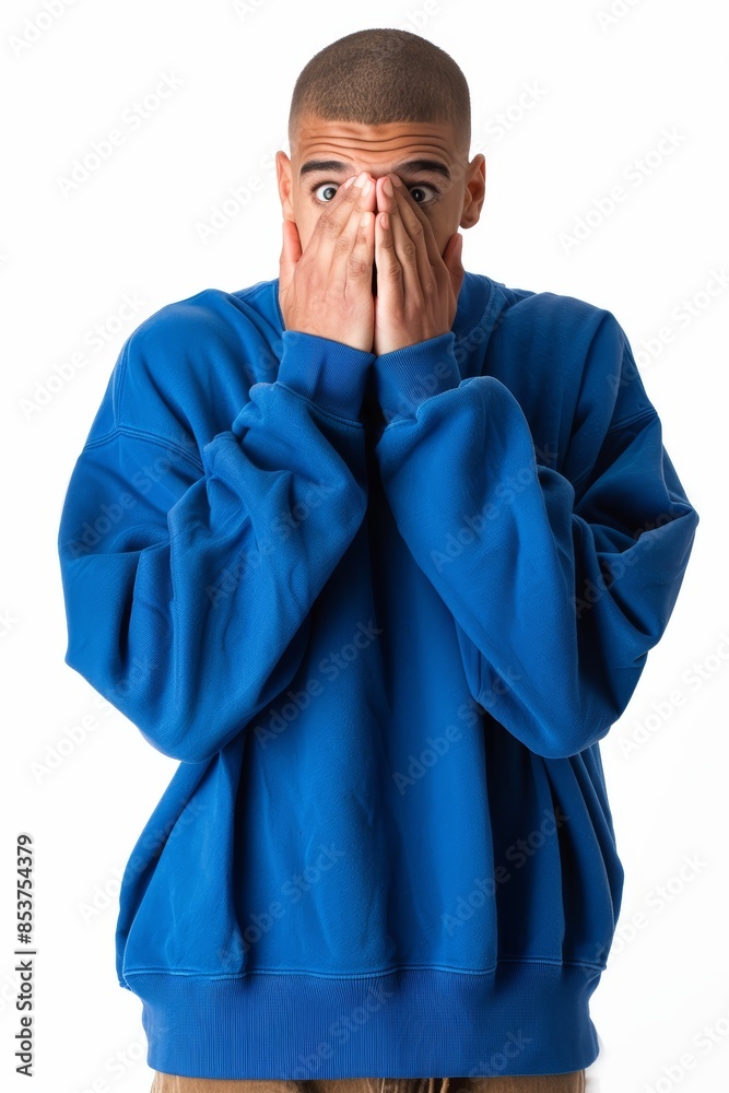 Confused, shocked, and surprised Asian man in studio for gossip, fright ...