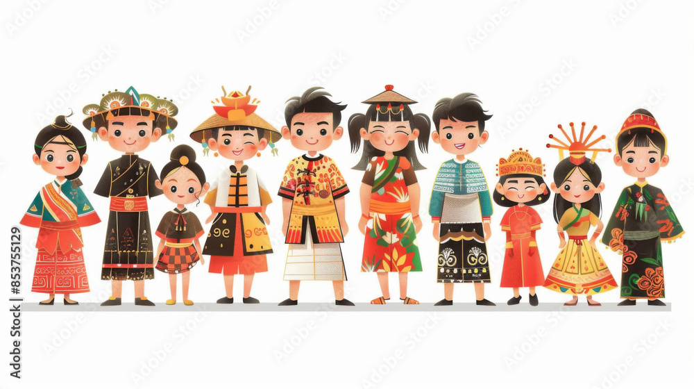 Illustration of diverse children wearing various traditional cultural ...