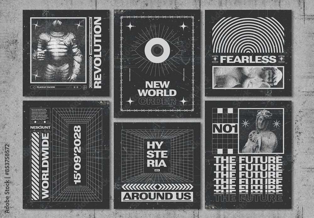 Set of Stylish Brutalist Social Media Layout Design Stock Template ...