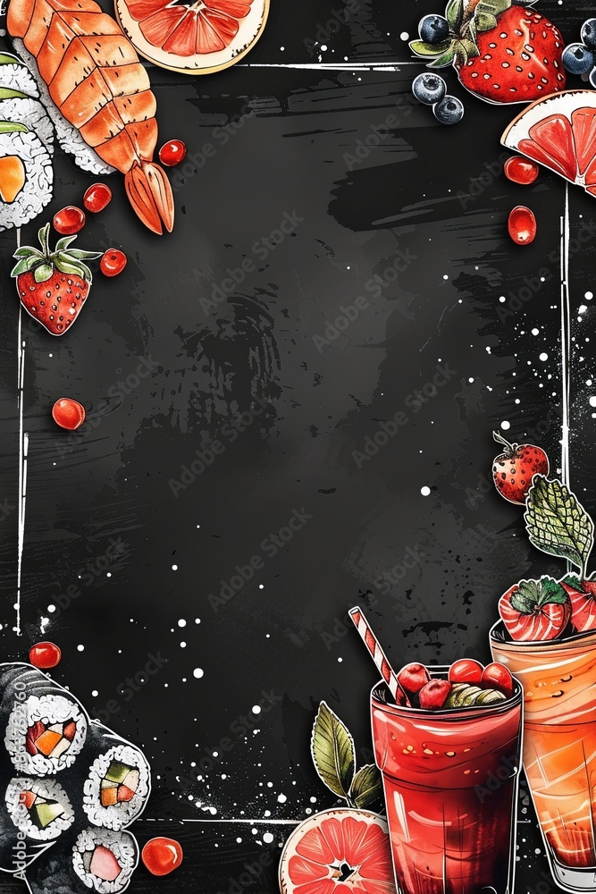 menu card template for kindergarden party with sushi and fruit shakes ...