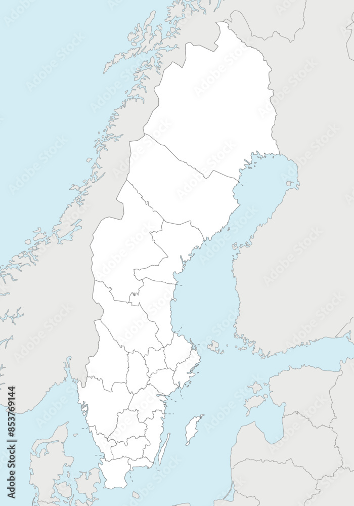 Vector regional blank map of Sweden with counties and administrative ...