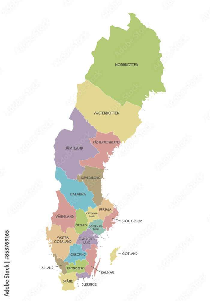 Vector regional map of Sweden with counties and administrative ...