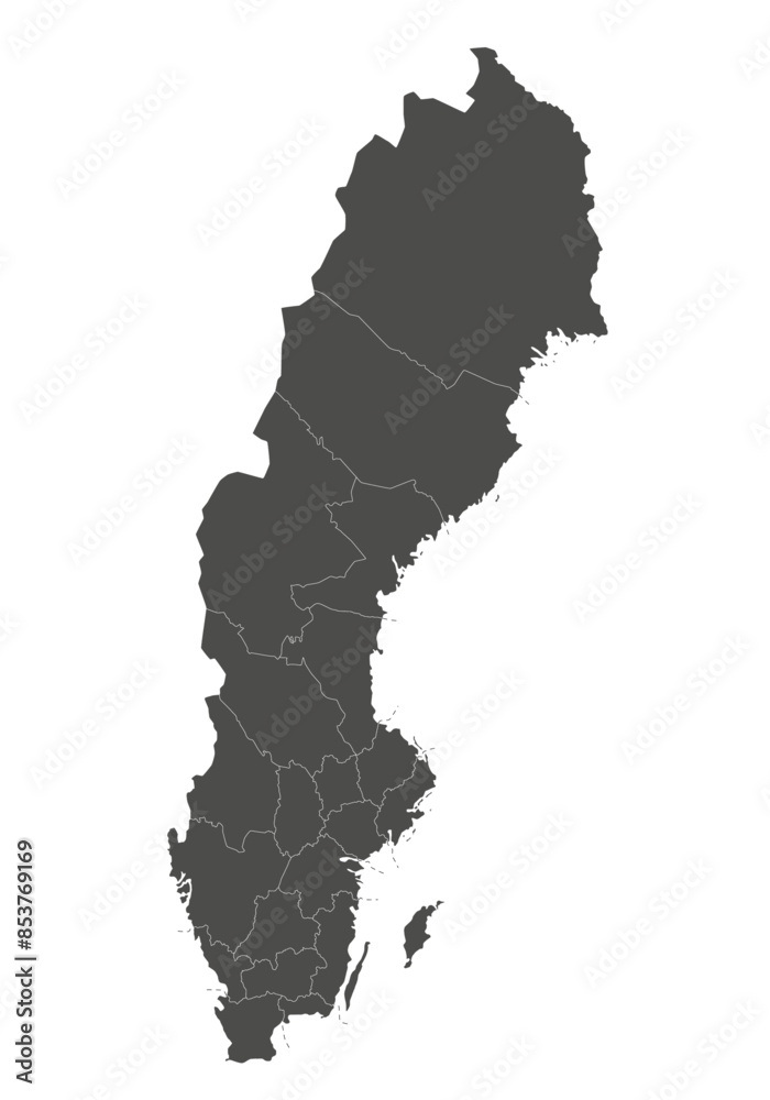 Vector regional blank map of Sweden with counties and administrative ...