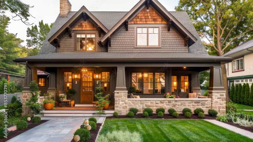 Stunning historic Craftsman style home with a well-maintained lawn ...