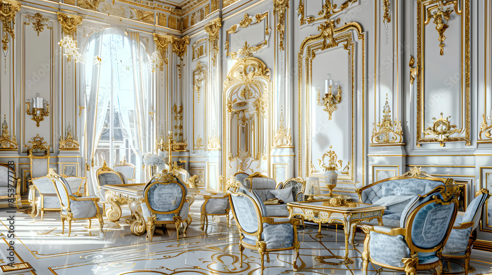 Opulent Palace Interior with Rococo Design Elements and Exquisite Decor ...