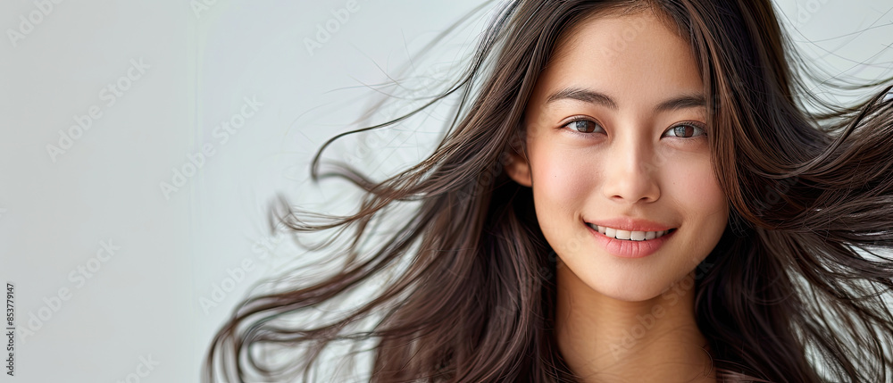 Beautiful glamorous Chinese American woman with smiling face and long ...