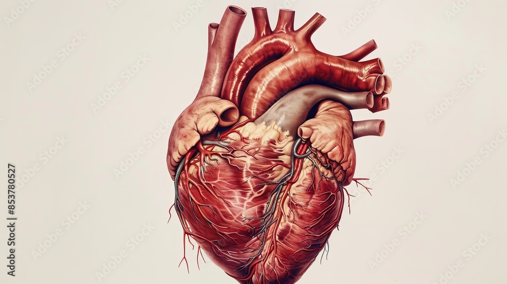 An illustration of the human heart, showing both exterior and interior ...