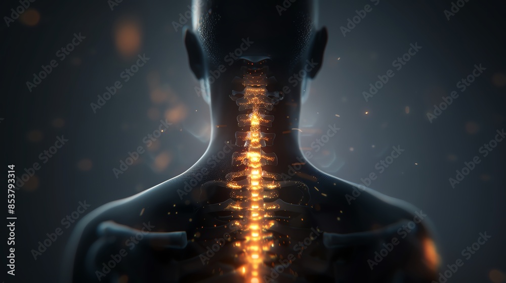 Glowing human spine anatomy illustration showcasing the vertebral ...