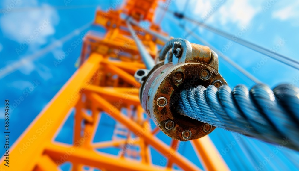 Precision Engineering: Close-up View of Tower Crane's Pulley System ...