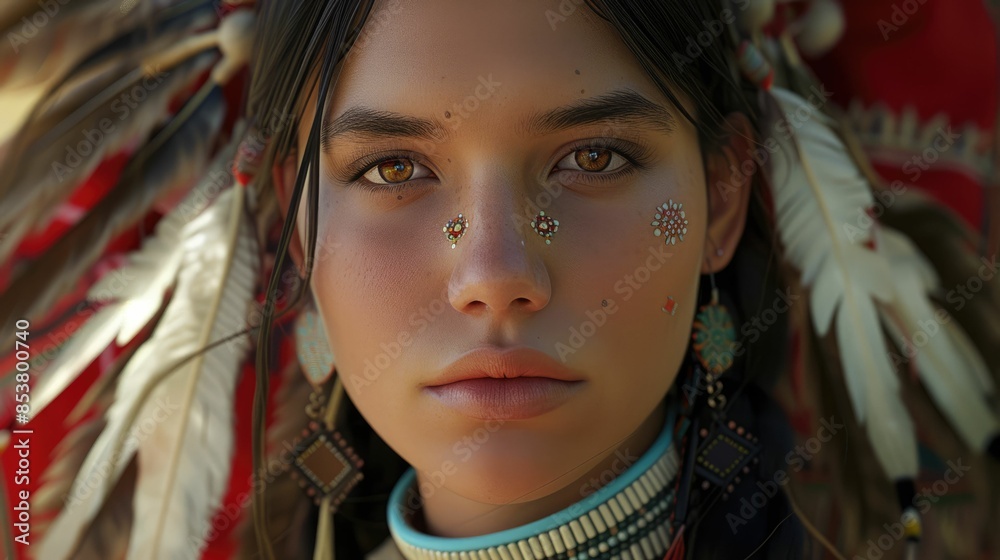 The close up picture of the native american teenage is wearing the ...