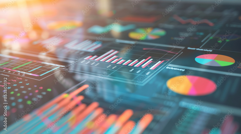 Colorful data charts and graphs overlap in a vibrant, high-tech visual ...