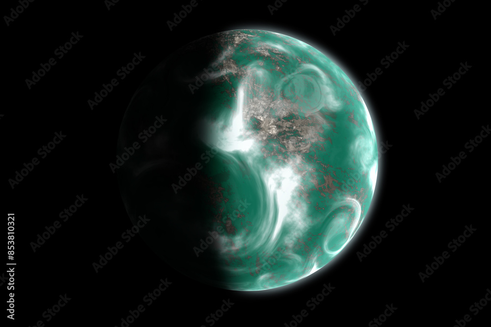 ภาพประกอบสต็อก Outer space exoplanet 3d illustration, wonderful alien ...