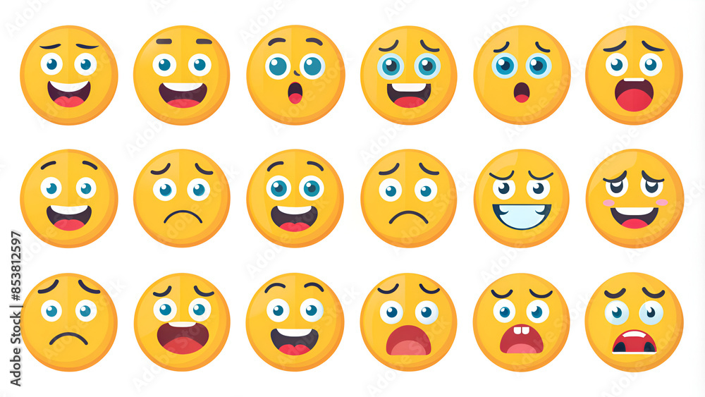 Basic emotion concept. Mood emoticon icon set. Vector flat illustration ...