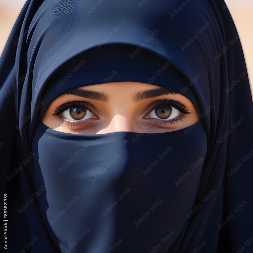Arabic afghan arabian woman in a traditional black veil burka niqab ...