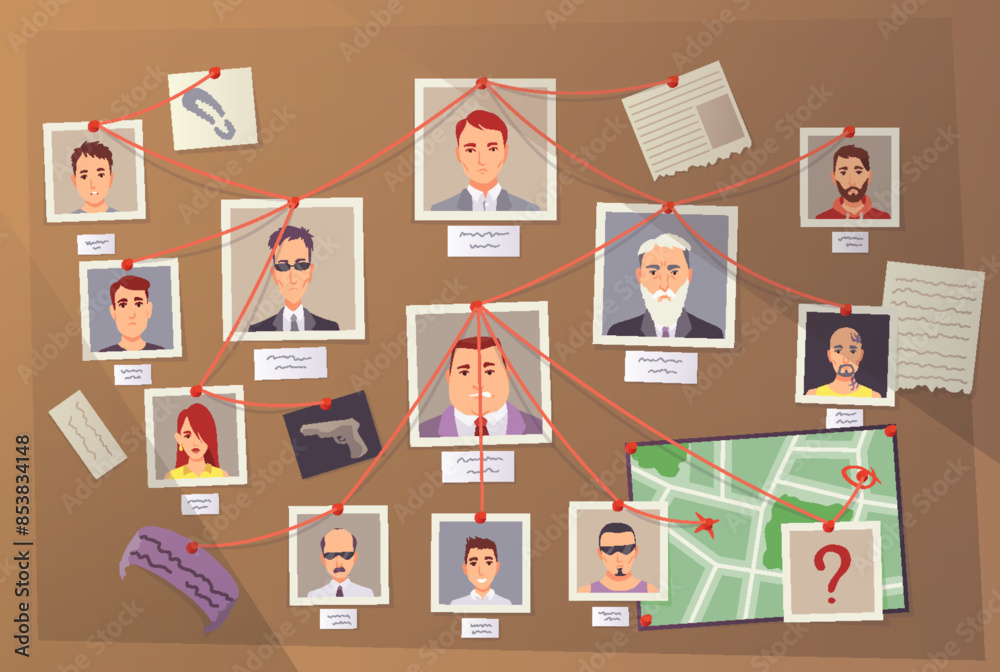 Detective board. Crime accident investigation or evidence board. Cops ...