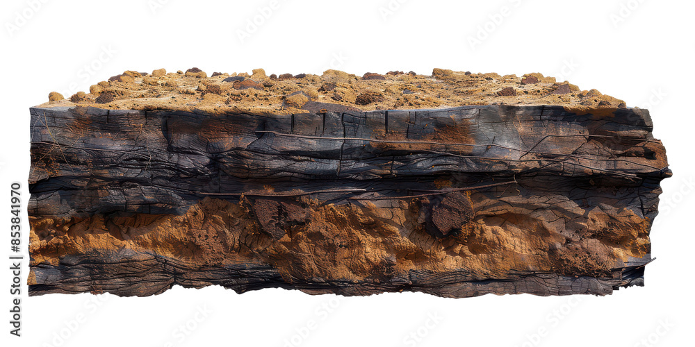 Detailed cross-section of a geological sediment rock layer ...