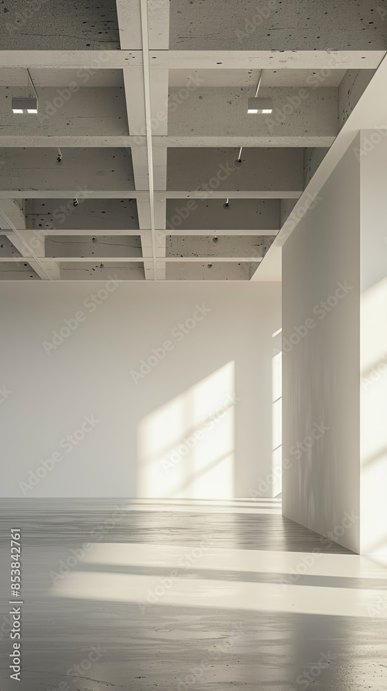 Realistic 3D rendering of an empty room with a concrete waffle slab ...