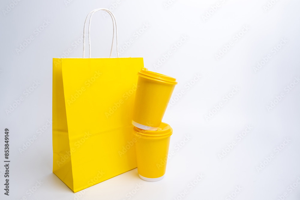 Paper cup and craft bag. A glass for coffee and hot drinks to take with ...