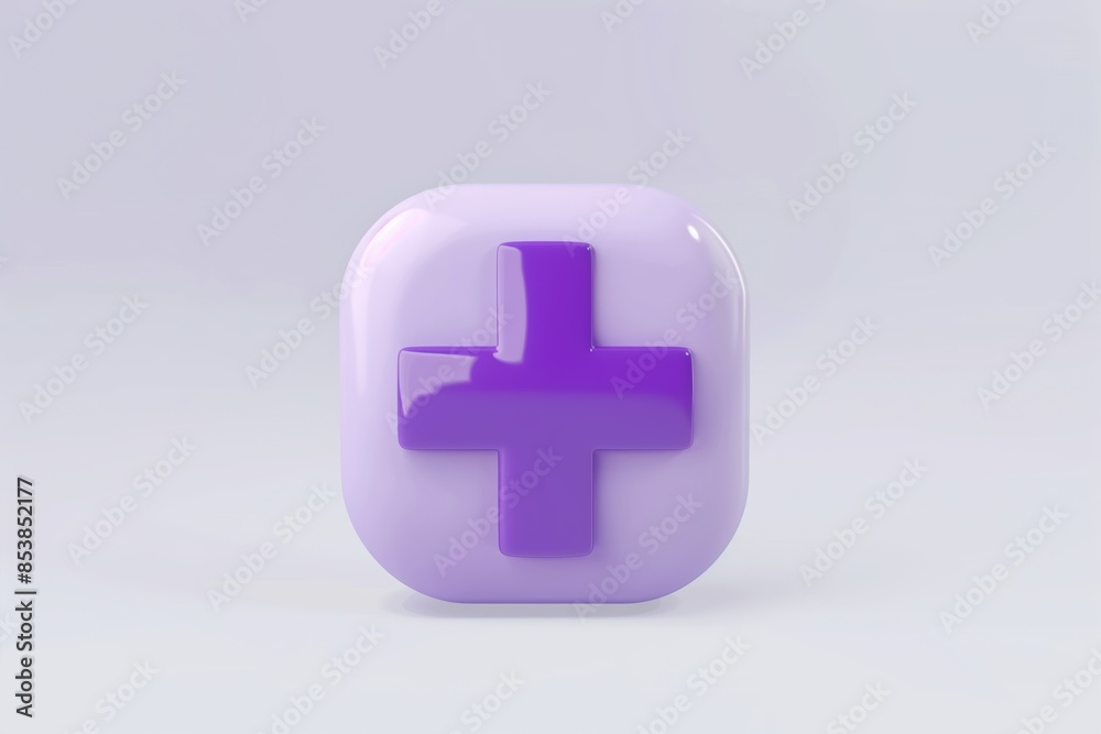 3d purple plus sign icon on the white background. Cartoon icon of first ...