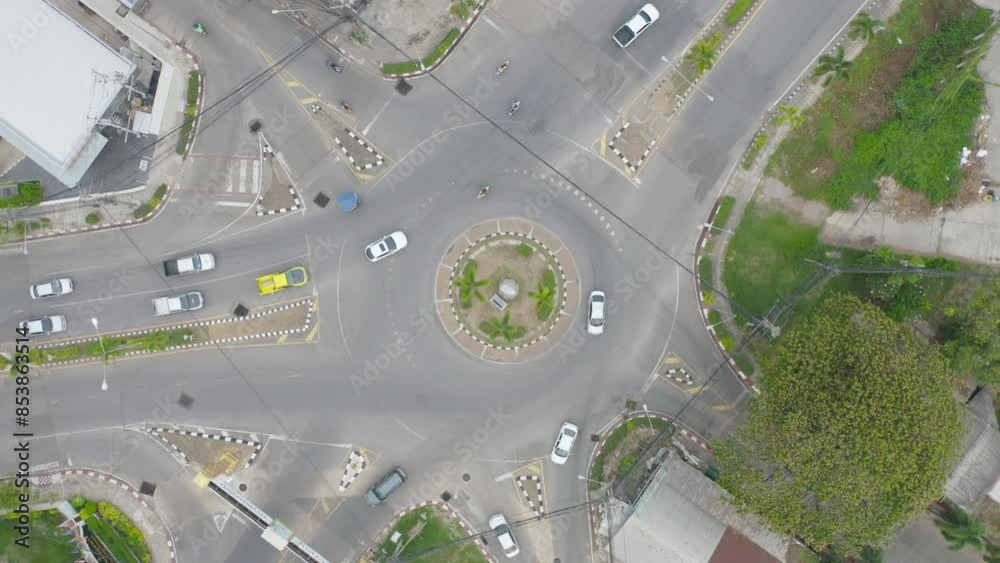 Wongwian Yai roundabout. Aerial view of highway junctions. Roads shape ...