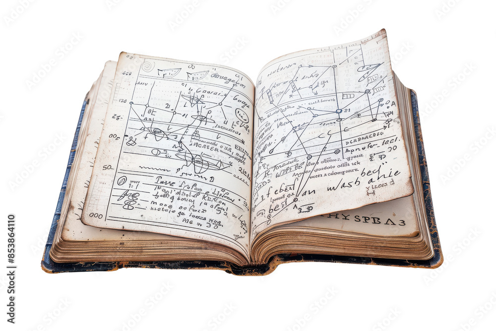 Open vintage book with astrological charts and handwritten notes ...