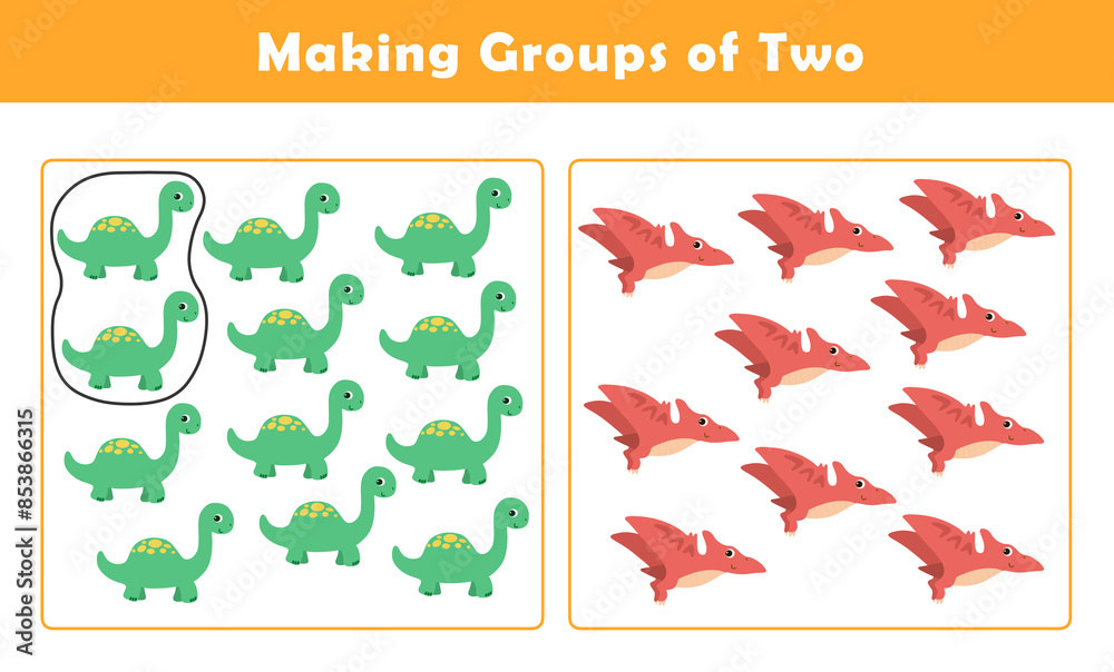 Making Groups of Two Worksheet. Grouping Picture Math Activity for Kids ...
