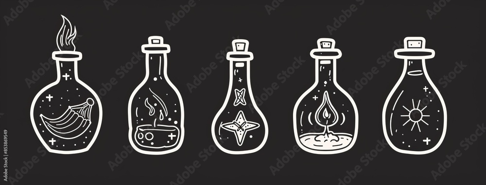 An illustration of witches making potions. A sort of black and white ...