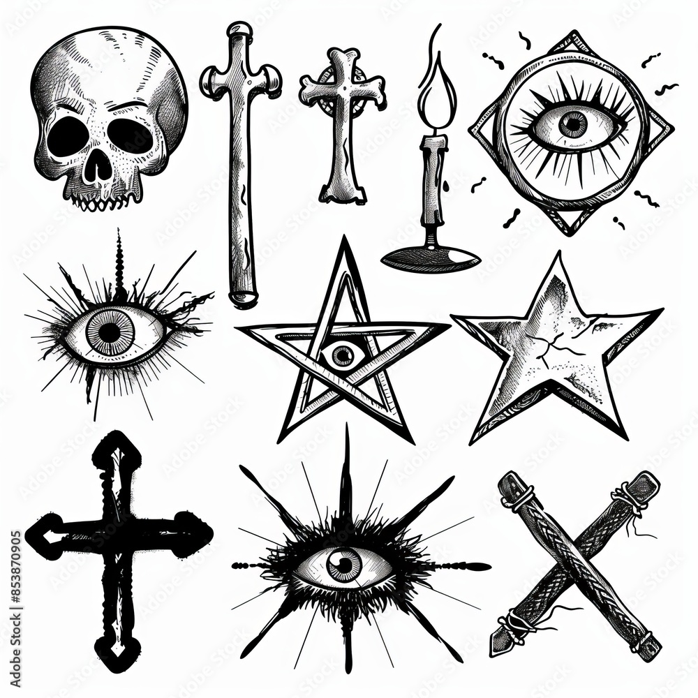 Mystical Symbols, Medieval Occult, Magic Stamps, Sigils, Keys, Devil's ...