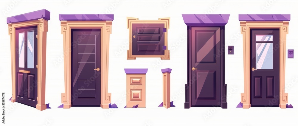 Isolated set of modern sprite assets with an open door sequence in ...