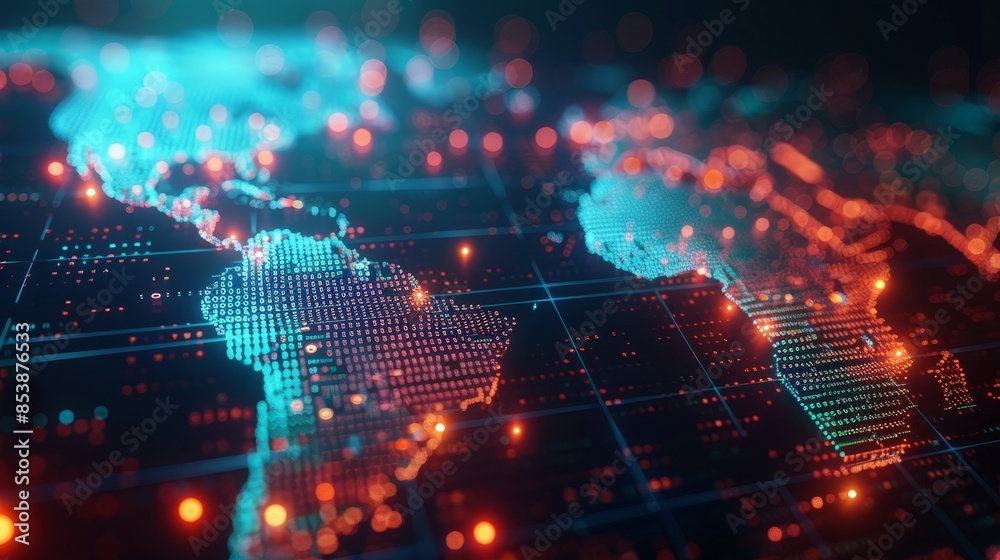 Digital World Map: A 3D vector illustration of a digital world map with ...
