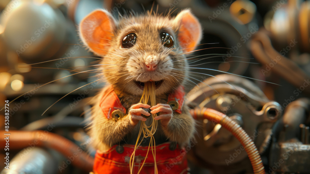 cute cartoon rats eating electrical wires from a car engine like ...