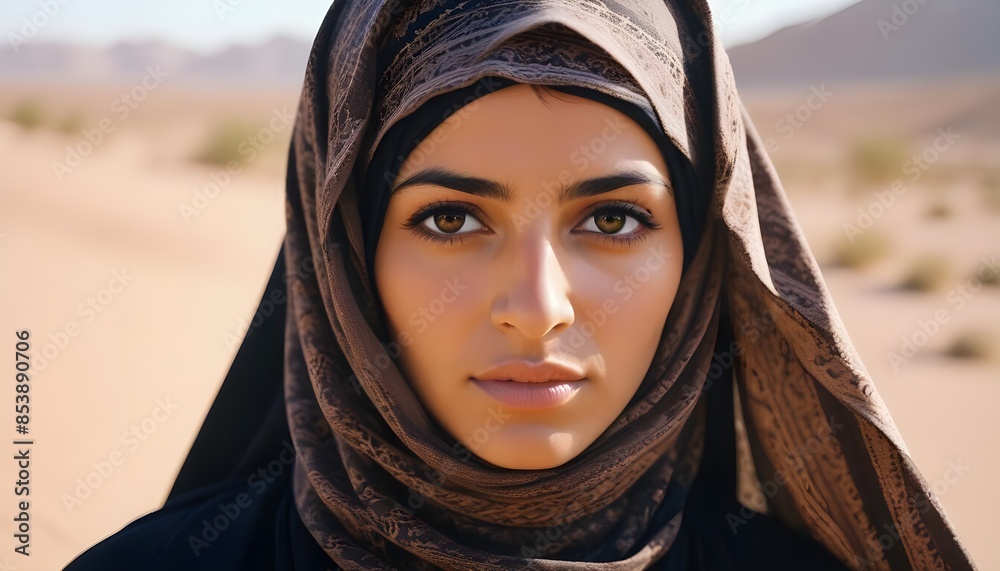 Arabic afghan arabian woman in traditional black hijab headwear close up portrait Stock Photo ...