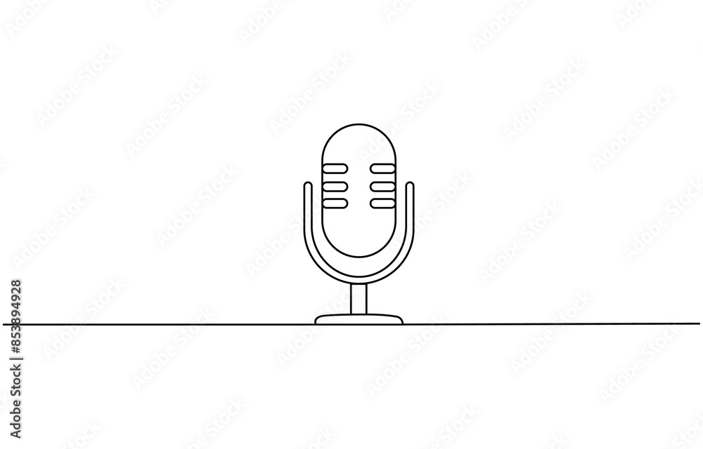 Continuous one line drawing of vintage microphone. microphone. Podcast ...