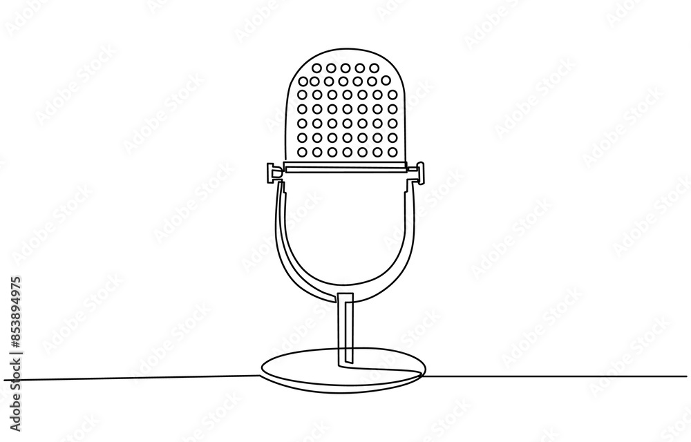 Continuous one line drawing of vintage microphone. microphone. Podcast ...