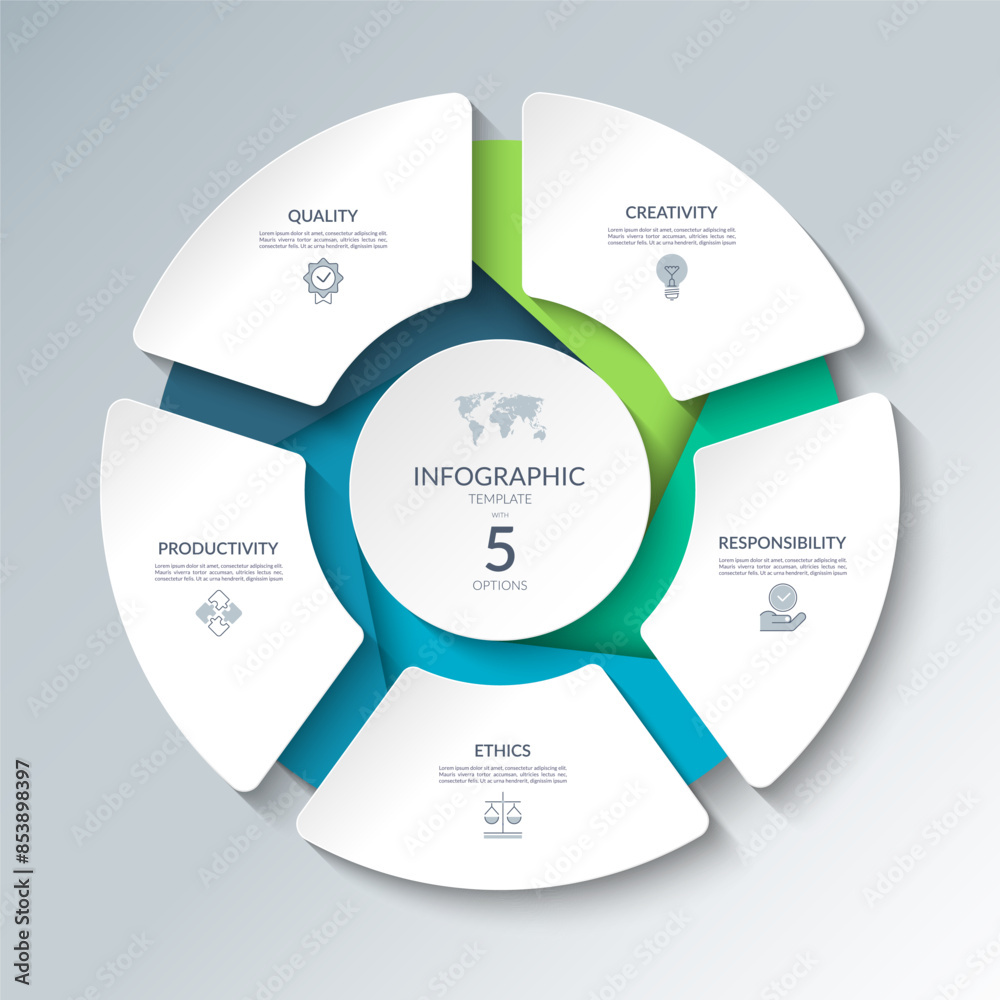 Infographic circular diagram with 5 options. Round chart that can be ...