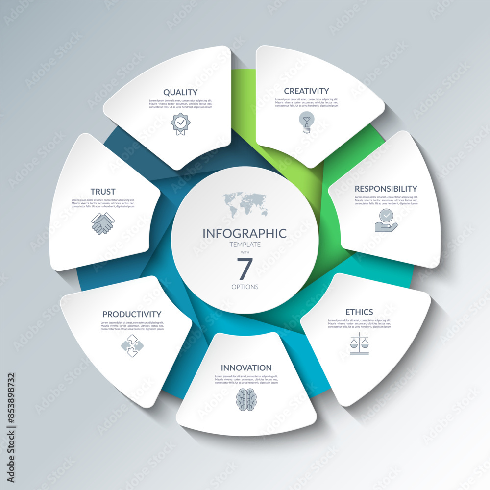 Infographic circular diagram with 7 options. Round chart that can be ...