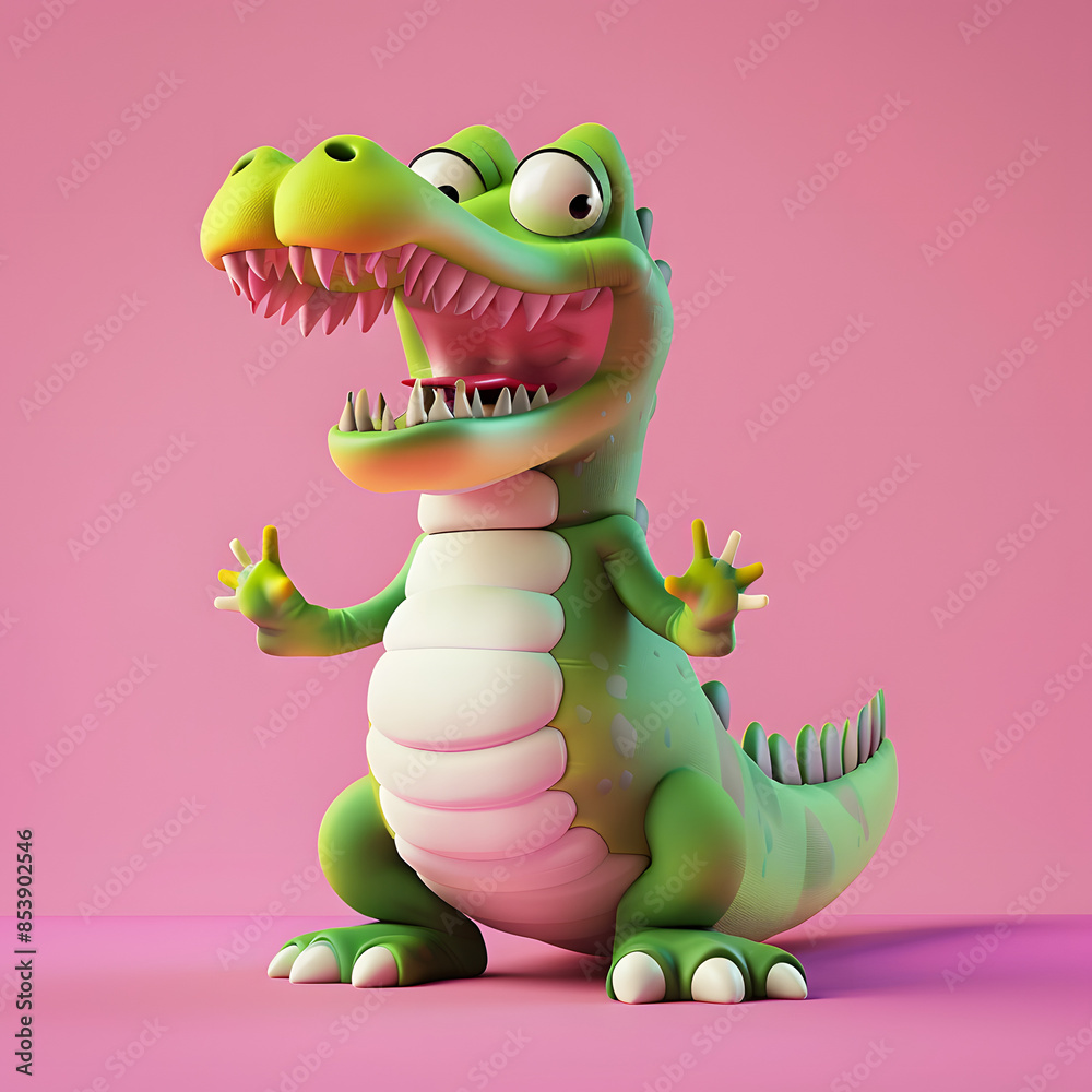 crocodile 3D cartoon character stands out vividly against multi-colored ...