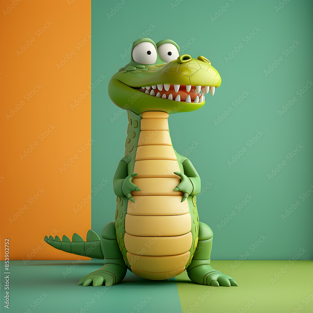 crocodile 3D cartoon character stands out vividly against multi-colored ...