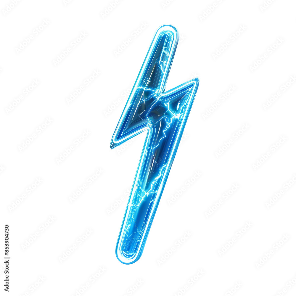Electric blue lightning bolt icon with glowing edges on transparent ...