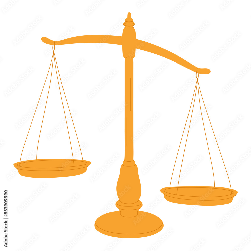 Balance, weight scales with empty pans. Old traditional mass weighing ...