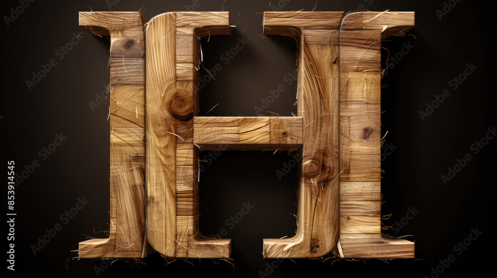 Rustic 3d wooden letter H, wood typography font, alphabet abc, isolated ...