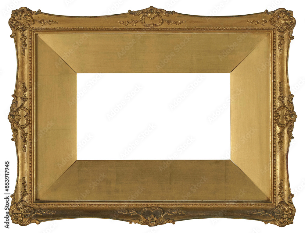 Wide gilded patterned frame of a painting in the boroque style on a ...
