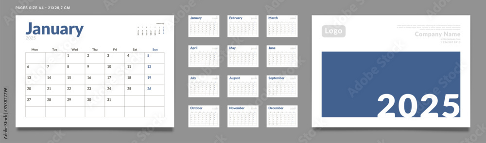 Set of 2025 Calendar Planner Template Pages Monthly, Cover with Place ...