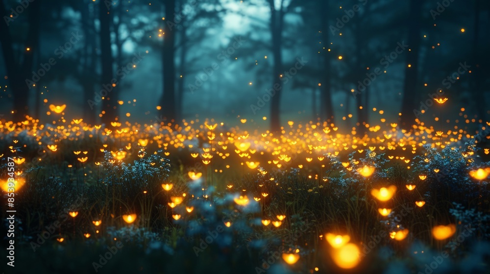 Firefly Glow: Capture the glow of fireflies in a dusky evening forest ...