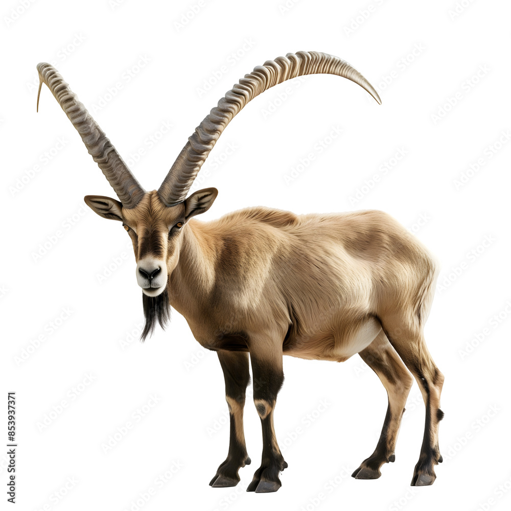 Nubian Ibex with Long Curved Horns,cutout on transparent backgrounds ...
