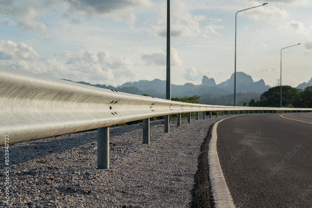 Roadside metal rail barrier structure which is installed on side of the ...
