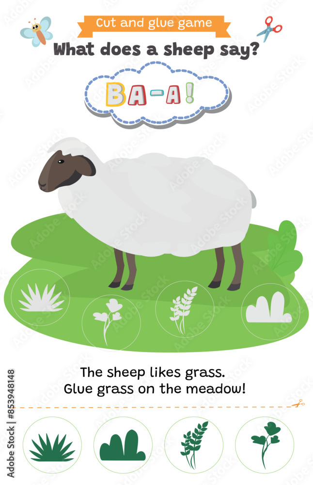 Learning animal sounds. Cut and glue educational children game. What ...