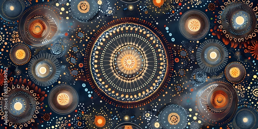 Indigenous Australian artwork depicting dreamtime story through dot ...