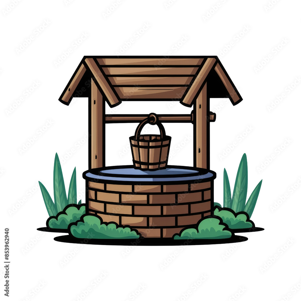 Rustic Icon of an Old Well with Wooden Bucket A Simple and Nostalgic ...
