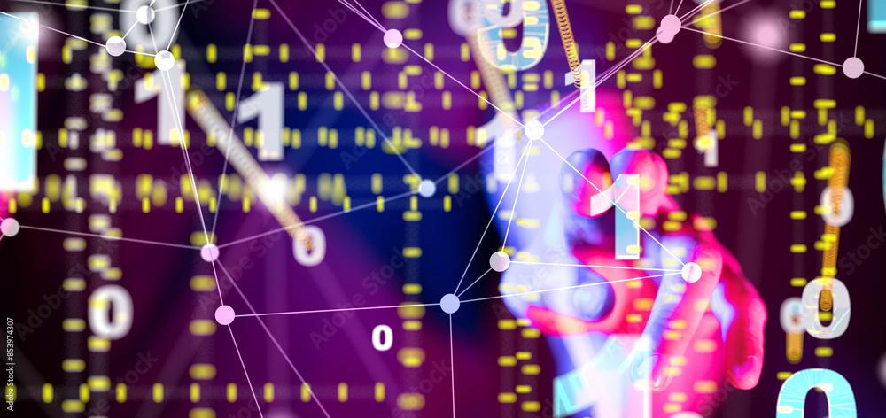 Global network. Blockchain. 3D illustration. Neural networks and ...